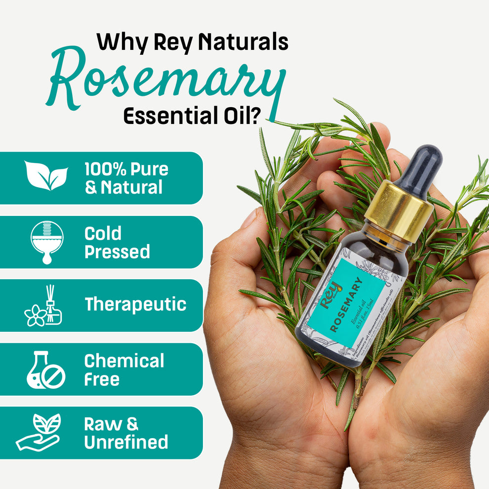 Rey Naturals Rosemary Essential Oil for Hair Growth - 100% Pure