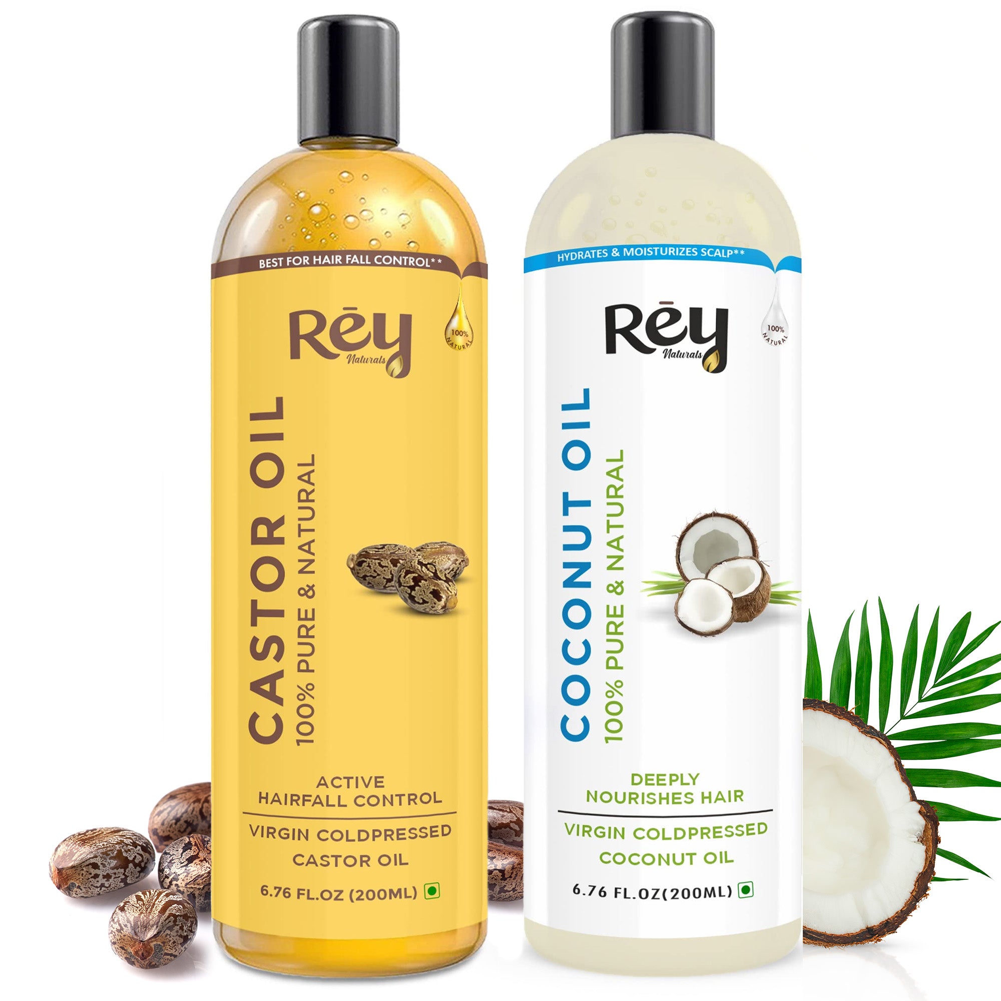 Rey Naturals® Cold-Pressed, 100% Pure Castor Oil & Coconut Oil Combo