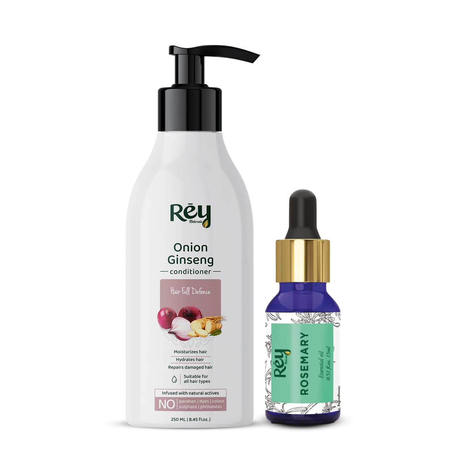 Rey Naturals Rosemary Essential Oil for Hair Growth (15 Ml) and Onion