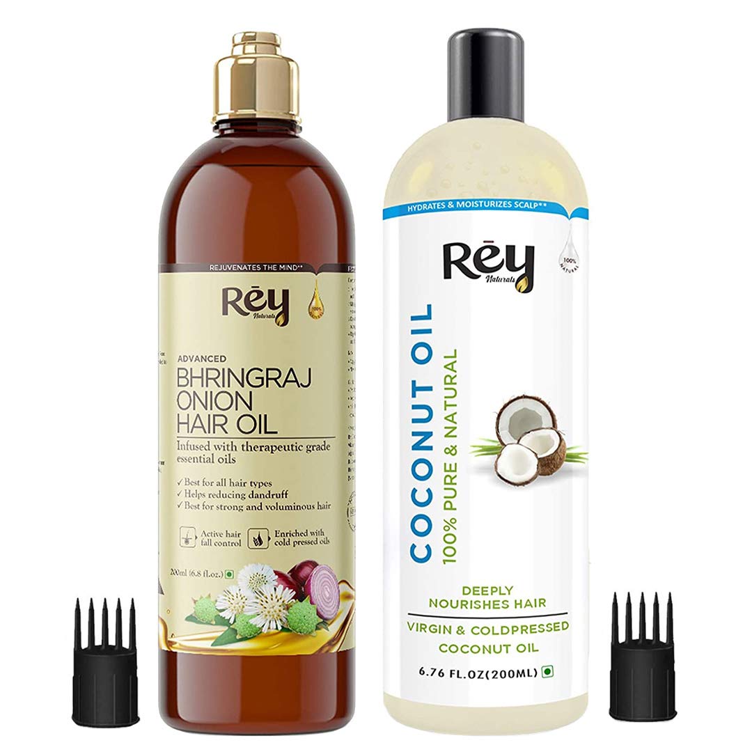 Rey Naturals® hair oils combo (Coconut oil + Bhringraj oil) controls