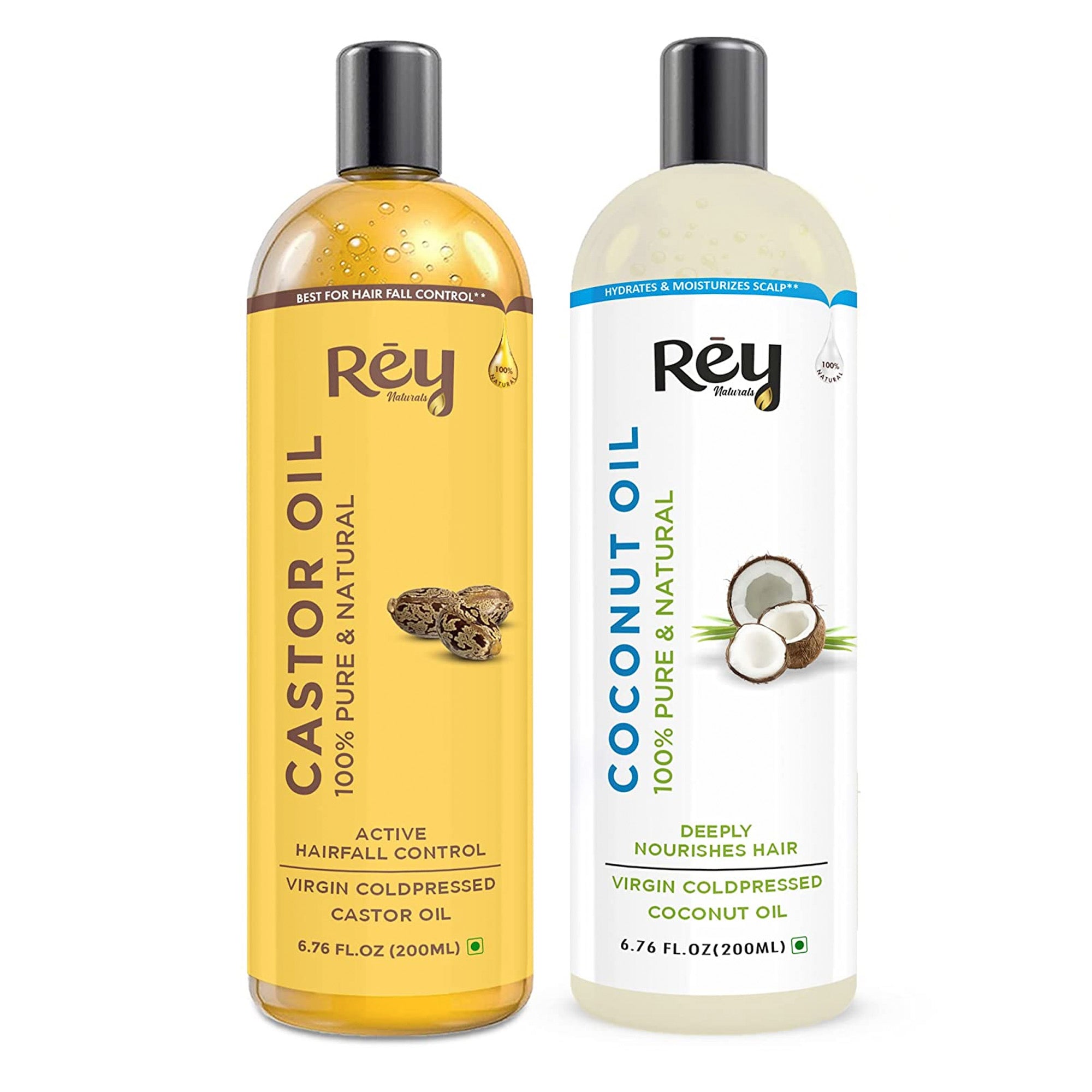 Rey Naturals Castor Oil (Arandi Oil) - Premium Cold Pressed for Hair