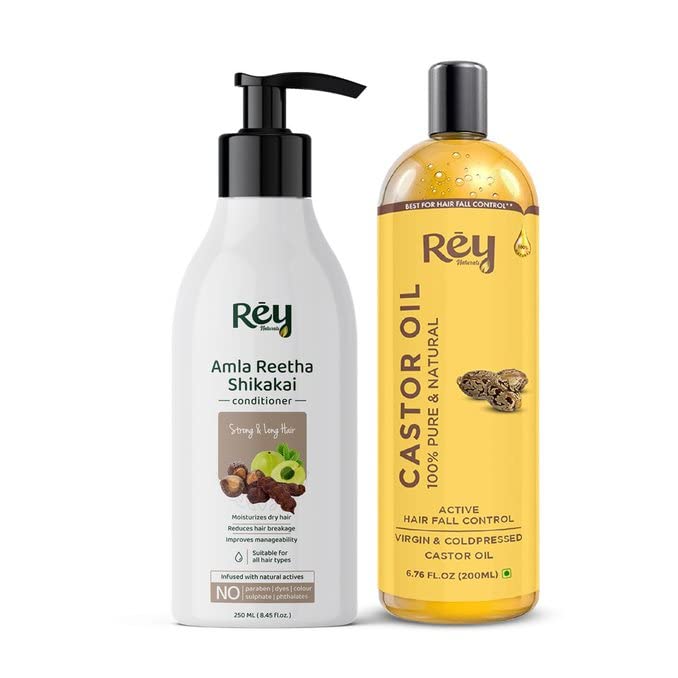 Rey Naturals Castor Oil (200 Ml) and Amla Reetha Shikakai Hair